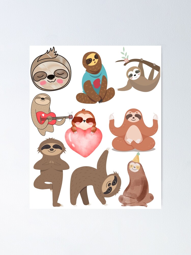 Stickers Pack Sloths Poster For Sale By Therioshop Redbubble