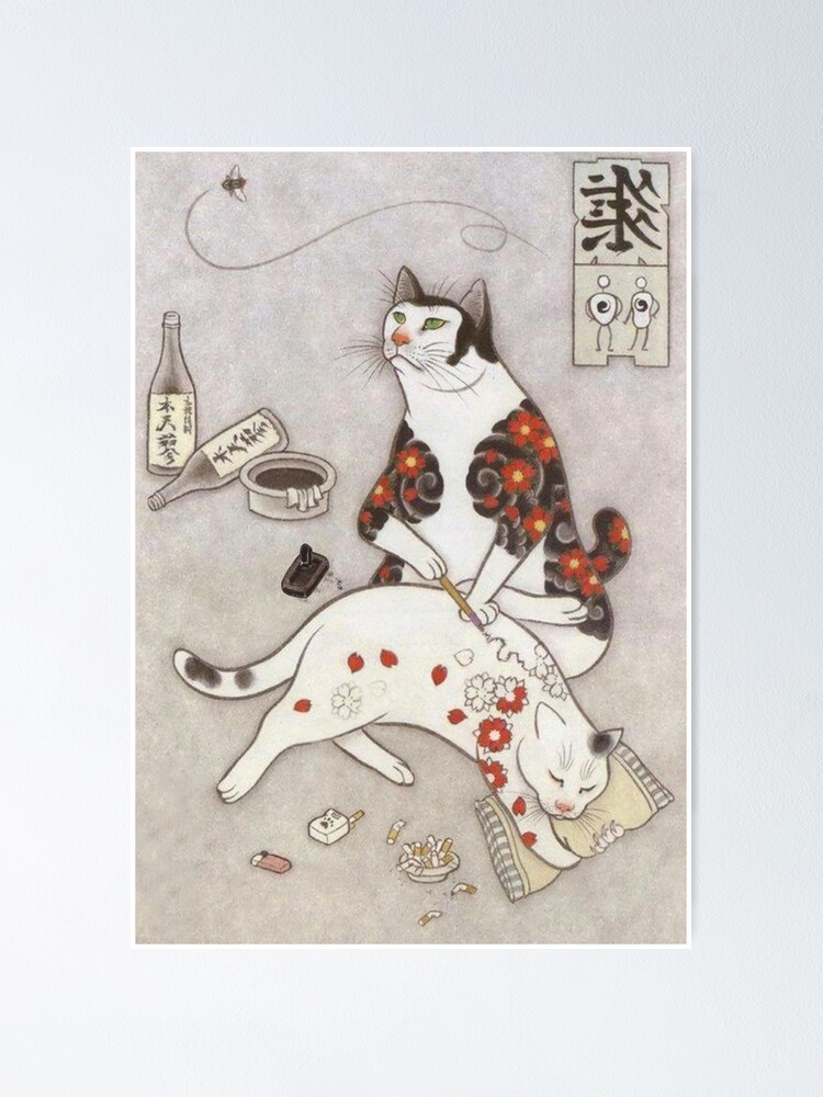 "Japanese Tattoo Monmon Cats Aka Tattooed Cats" Poster for Sale by ...