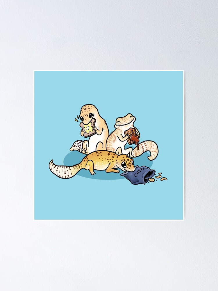 Póster «Geckos leopardo comiendo dibujos animados de alimentos» de ...