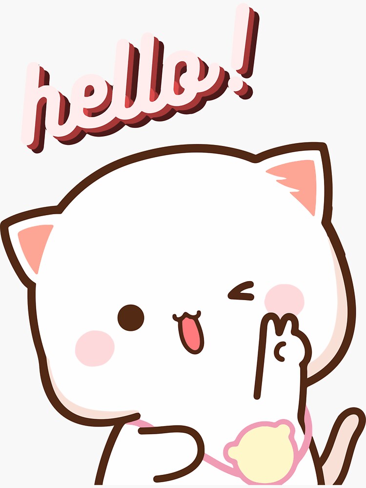 "Cute peach saying "hello" - Mochi Cat" Sticker for Sale by Cutievogue ...