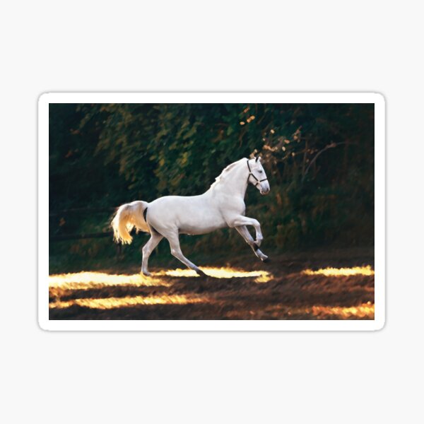 "Running Galloping horse oil painting" Sticker by artfulpatterns ...