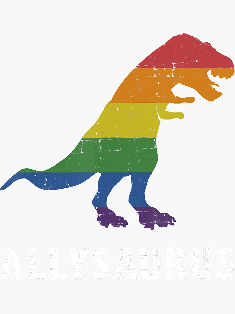 Pegatina «Dinosaurio Allysaurus en la bandera del arco iris para el ...