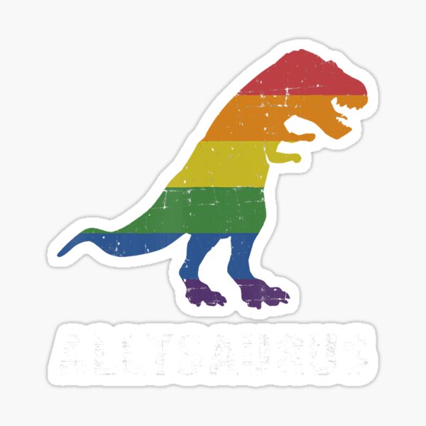 Pegatina «Dinosaurio Allysaurus en la bandera del arco iris para el ...