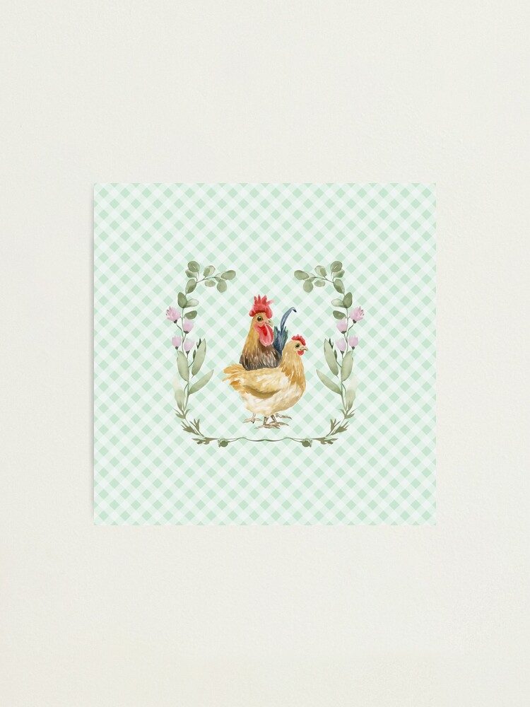 "Beautiful hen and rooster, florals and gingham, cottagecore aesthetic ...