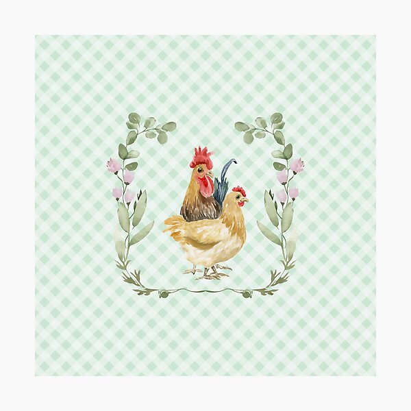 "Beautiful hen and rooster, florals and gingham, cottagecore aesthetic ...