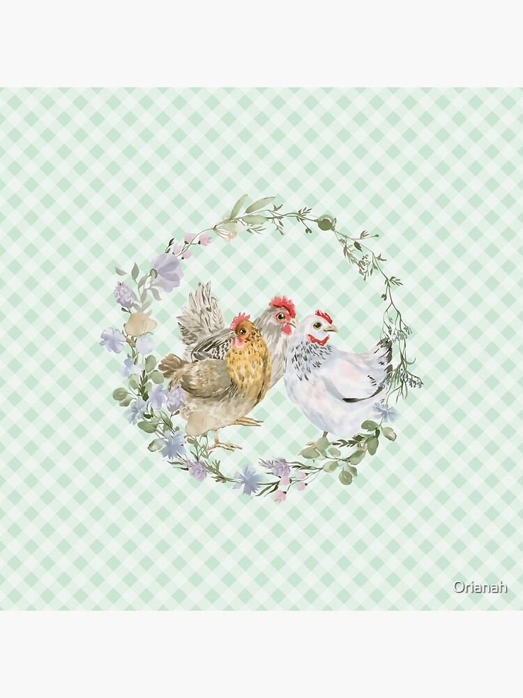 "Beautiful hen and rooster, florals and gingham, cottagecore aesthetic ...
