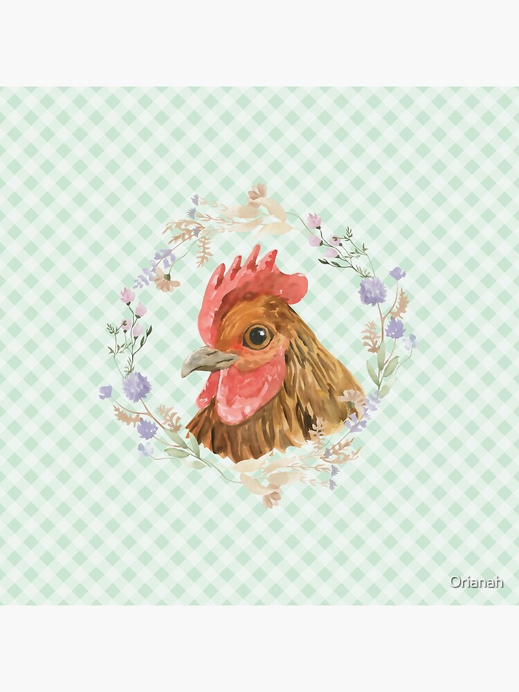 "Beautiful hen, florals and gingham, cottagecore aesthetic. Chickens ...