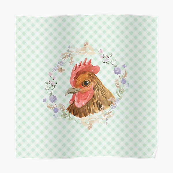 "Beautiful hen, florals and gingham, cottagecore aesthetic. Chickens ...