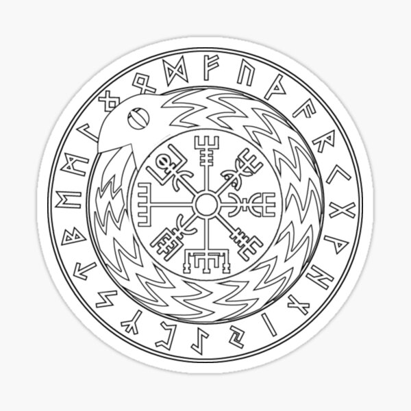 "Jormungandr Norse Mythology Jormungandr Vegvisir with Runes" Sticker ...