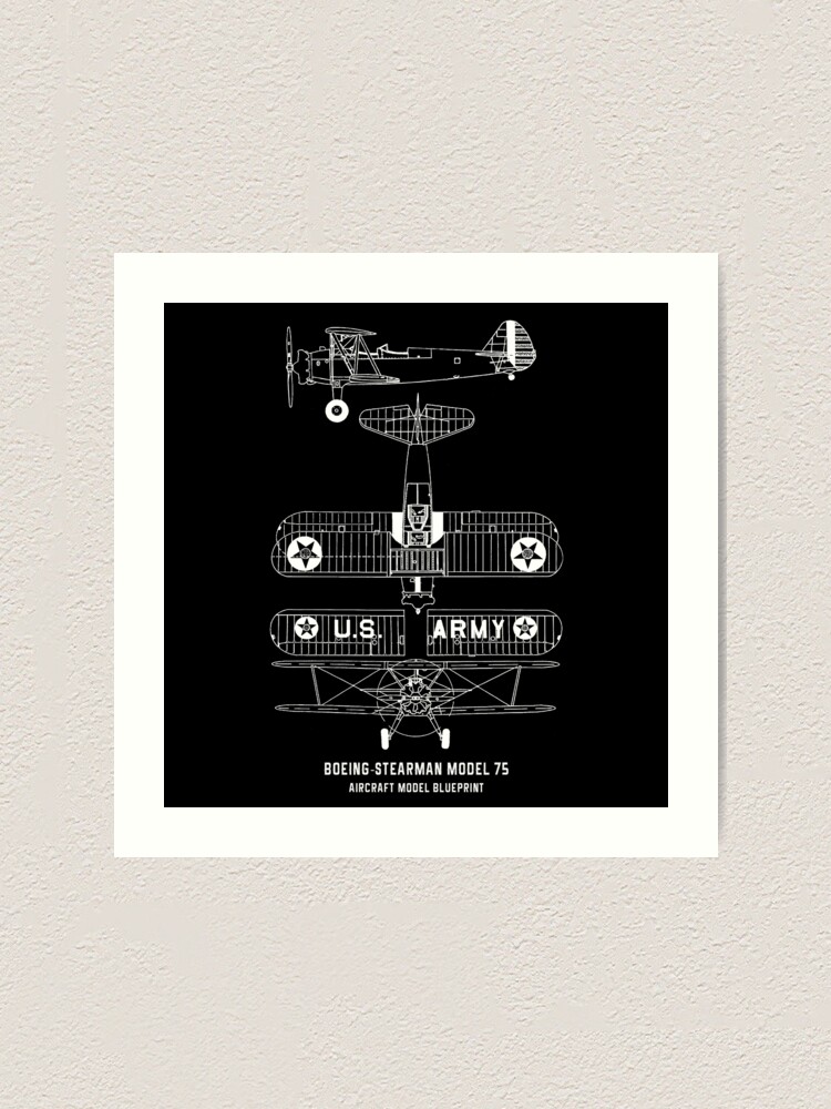 "Boeing-Stearman Model 75 Biplane Aircraft Blueprint" Art Print for ...