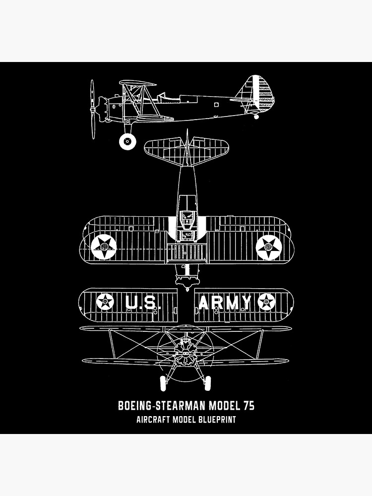 "Boeing-Stearman Model 75 Biplane Aircraft Blueprint" Art Print for ...