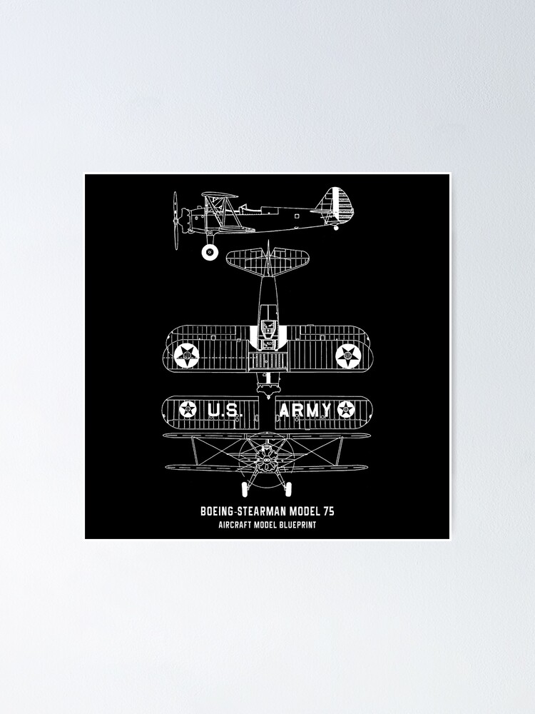 "Boeing-Stearman Model 75 Biplane Aircraft Blueprint" Poster by ...