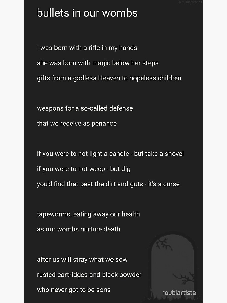 "bullets in our wombs - Spn poem" Sticker for Sale by roublartiste ...
