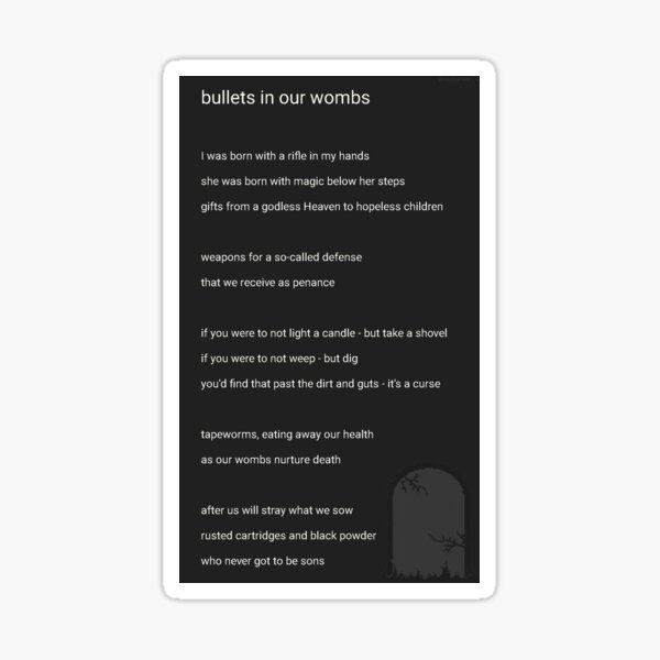 "bullets in our wombs - Spn poem" Sticker for Sale by roublartiste ...
