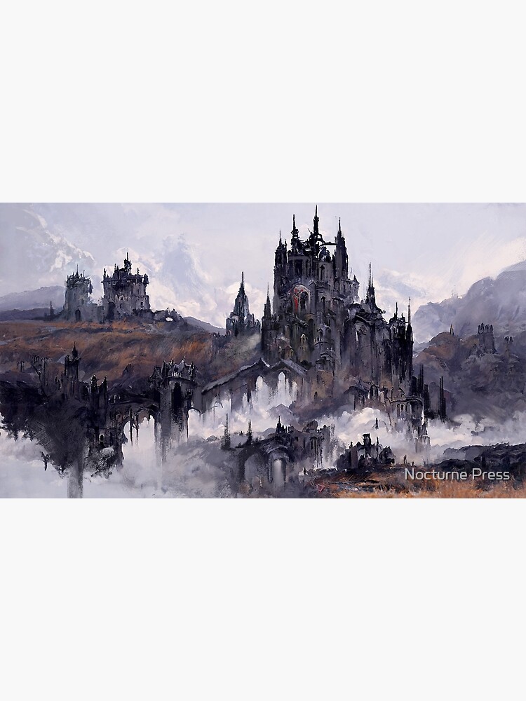 "A traditional impressionist style gothic castle in a dream-like cloudy ...
