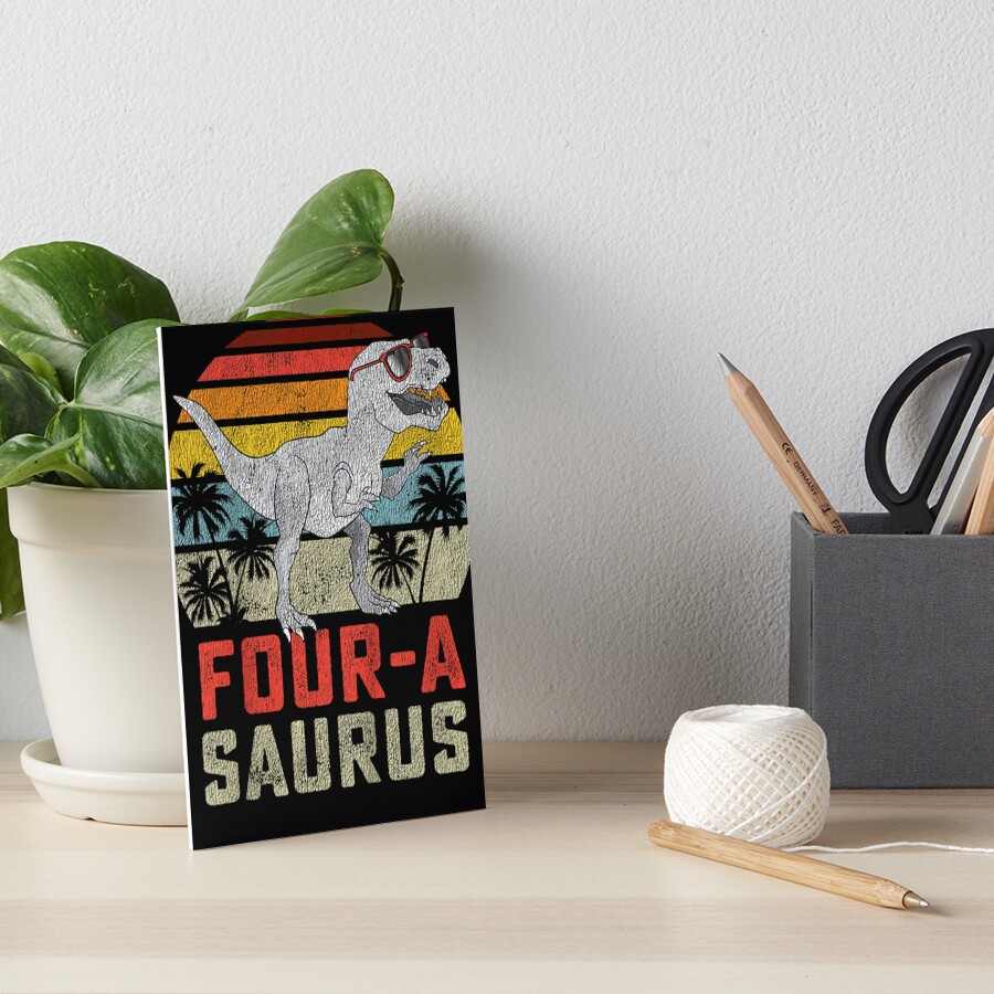 "Kids Four a Saurus Birthday T Rex 4 Year Old Dino 4th Dinosau" Art ...