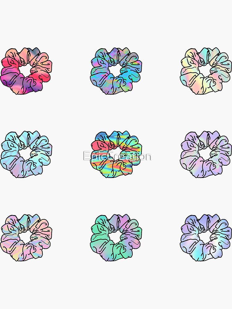 "Set Of 9 VSCO Trippy Hippie Holographic Hair Scrunchies" Sticker for ...
