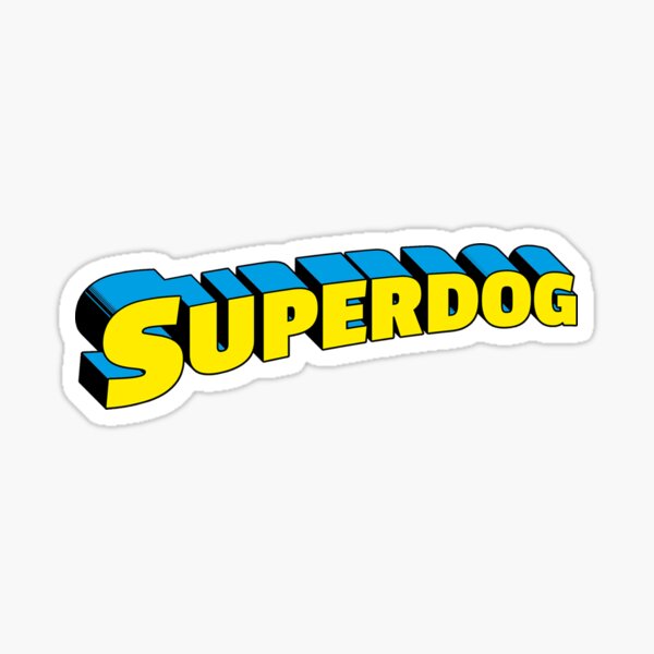 "Super Dog | Superdog funny yellow & red superhero comics" Sticker for ...
