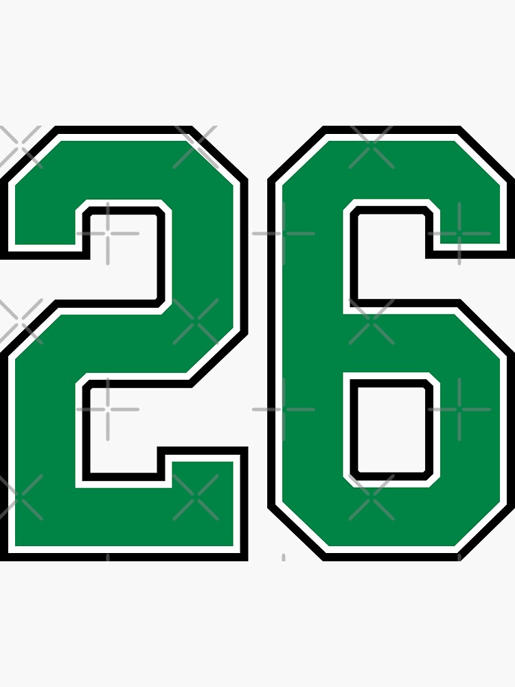 "26 number, green lucky sports twenty six" Sticker by ArtIsParty ...