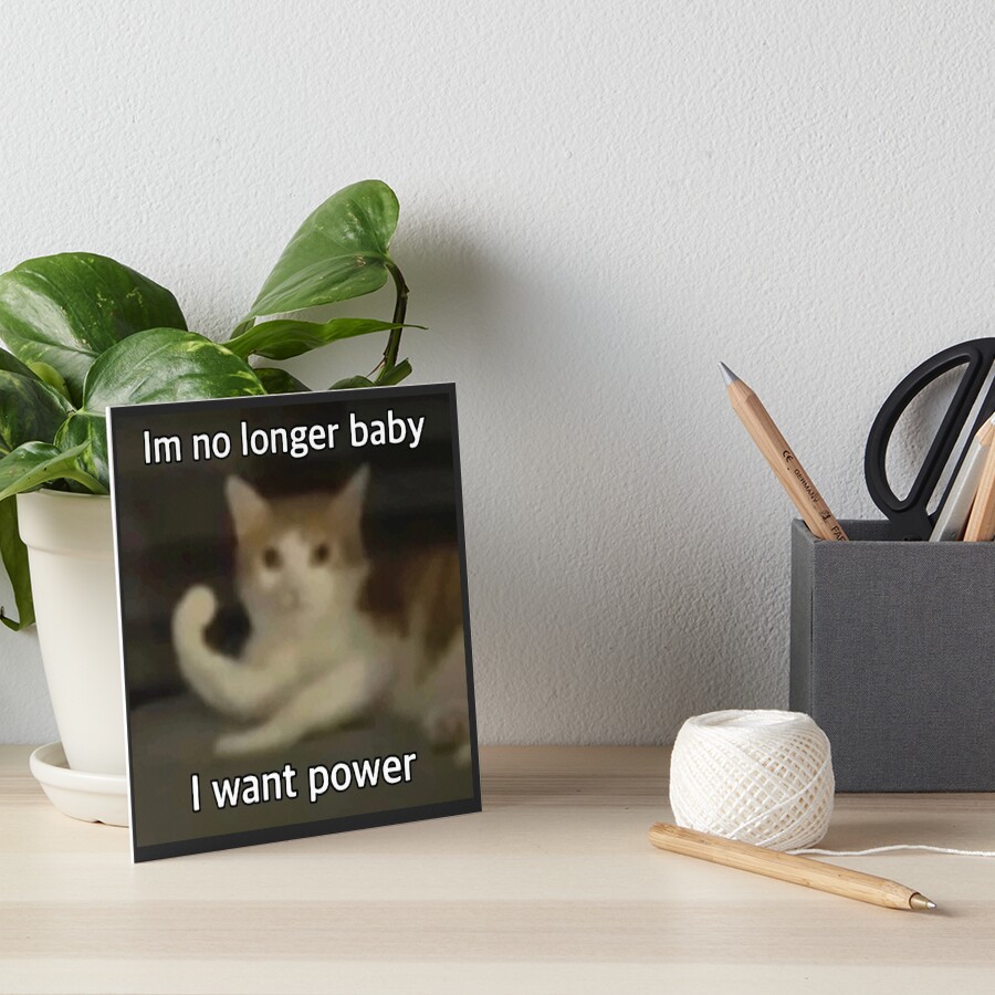 "Im no longer baby i want power cat meme" Art Board Print for Sale by ...