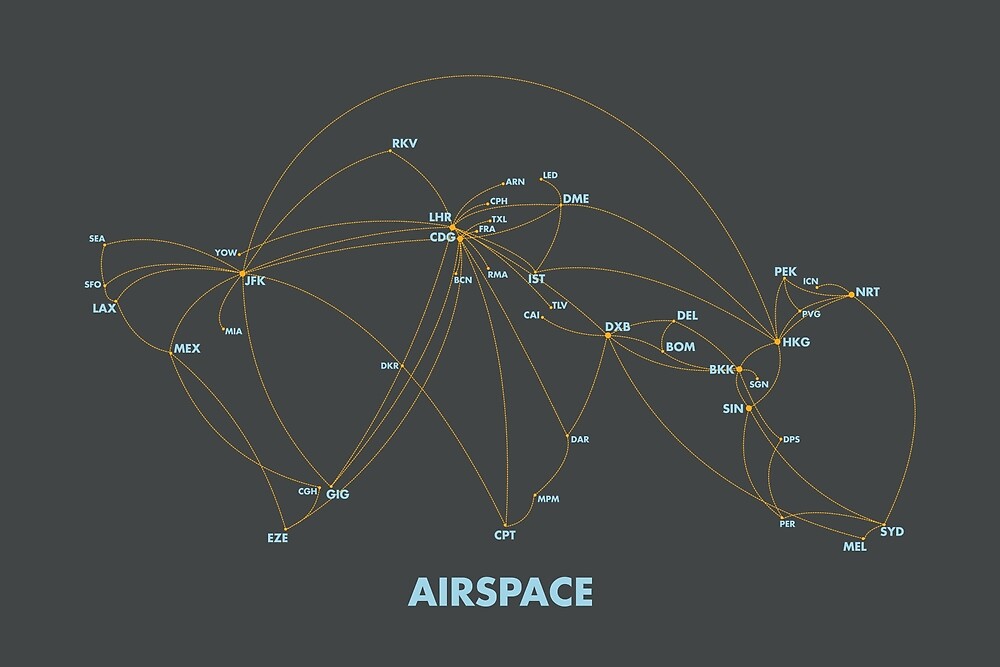 "Airspace: Air route map and airport hub" by untitledstory | Redbubble