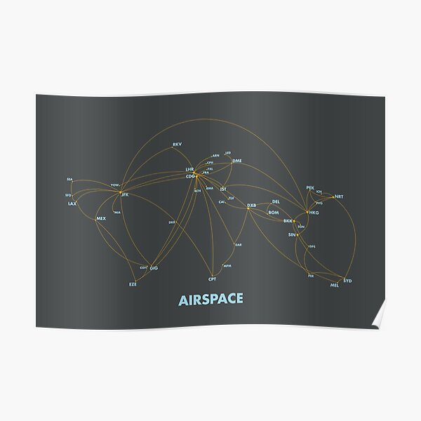 "Airspace: Air route map and airport hub" Poster by untitledstory ...