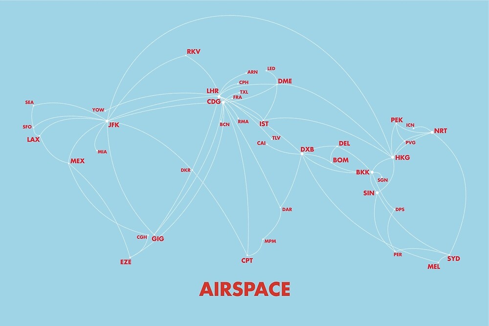 "Airspace: Air route map and airport hub" by untitledstory | Redbubble