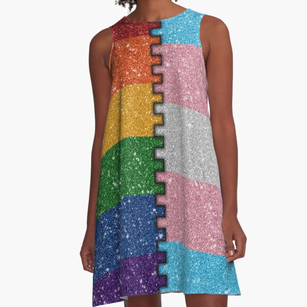 "Faux Rainbow & Transgender Glitter Flag" A-Line Dress for Sale by ...