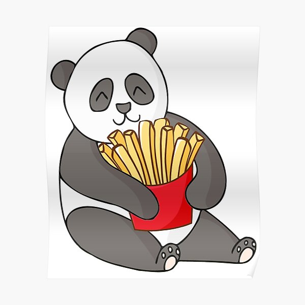 Póster «Lindo panda comiendo papas fritas / El mejor regalo para los ...