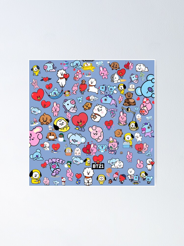 "Bt21 ot7 pattern (blue)" Poster for Sale by ArtbyTaetan | Redbubble