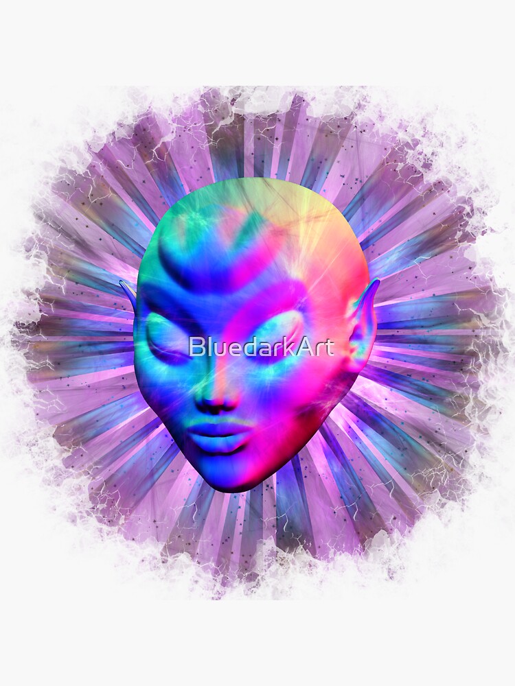 "Psychedelic Alien Meditation" Sticker for Sale by BluedarkArt | Redbubble