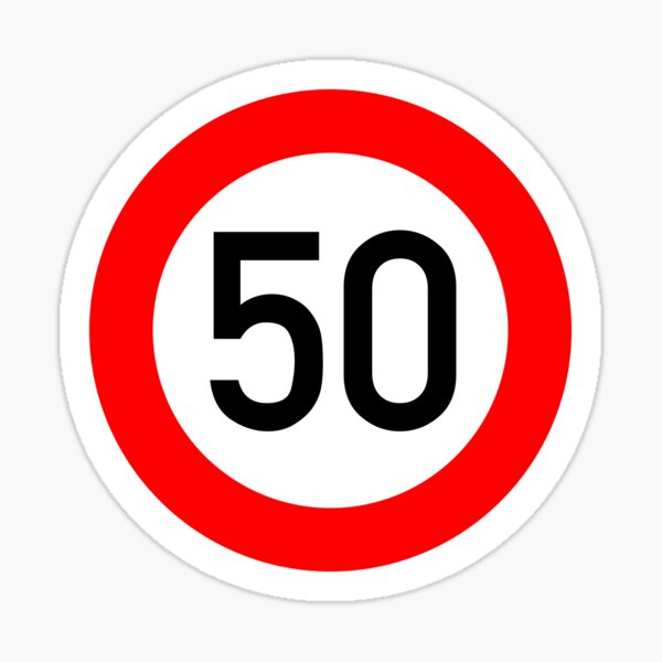 "Road Sign - Maximum speed limit 50" Sticker for Sale by JustCoolShop ...