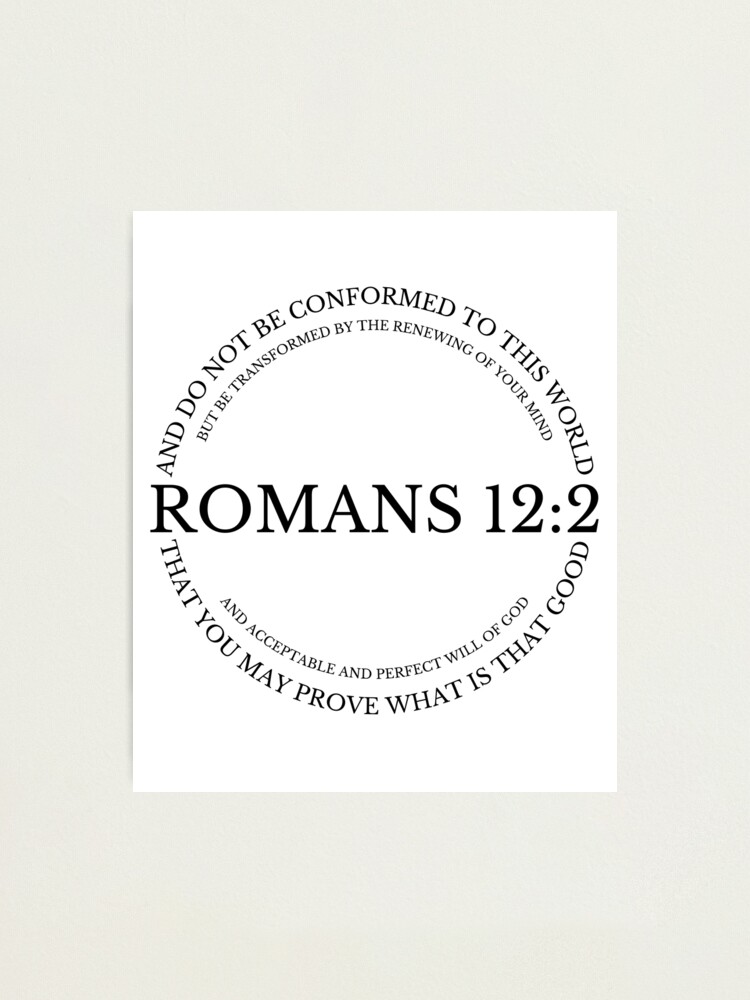 Lámina fotográfica «Romanos 12: 2 Versículo de la Biblia cristiana, minimalista simple en blanco ...