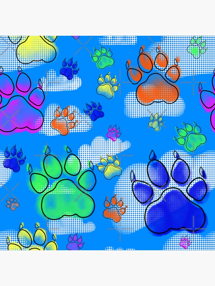 "Paw Prints on a Cloudy Blue Sky Background" Sticker for Sale by ...