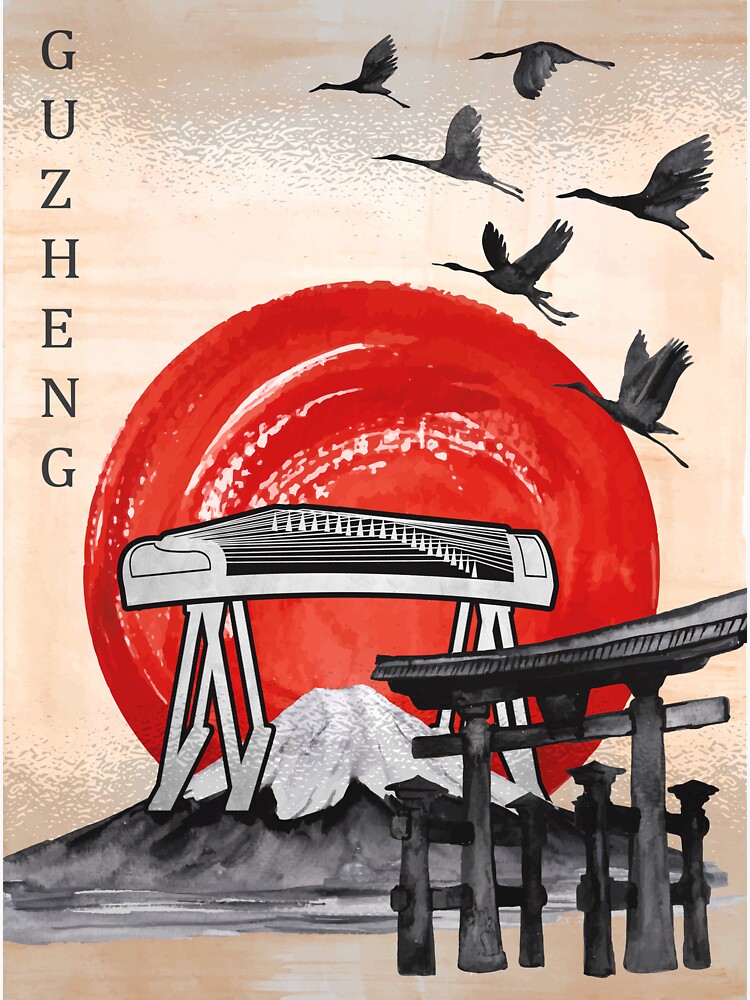 "Guzheng Asian RETRO string instrument design for musicians" Sticker by ...