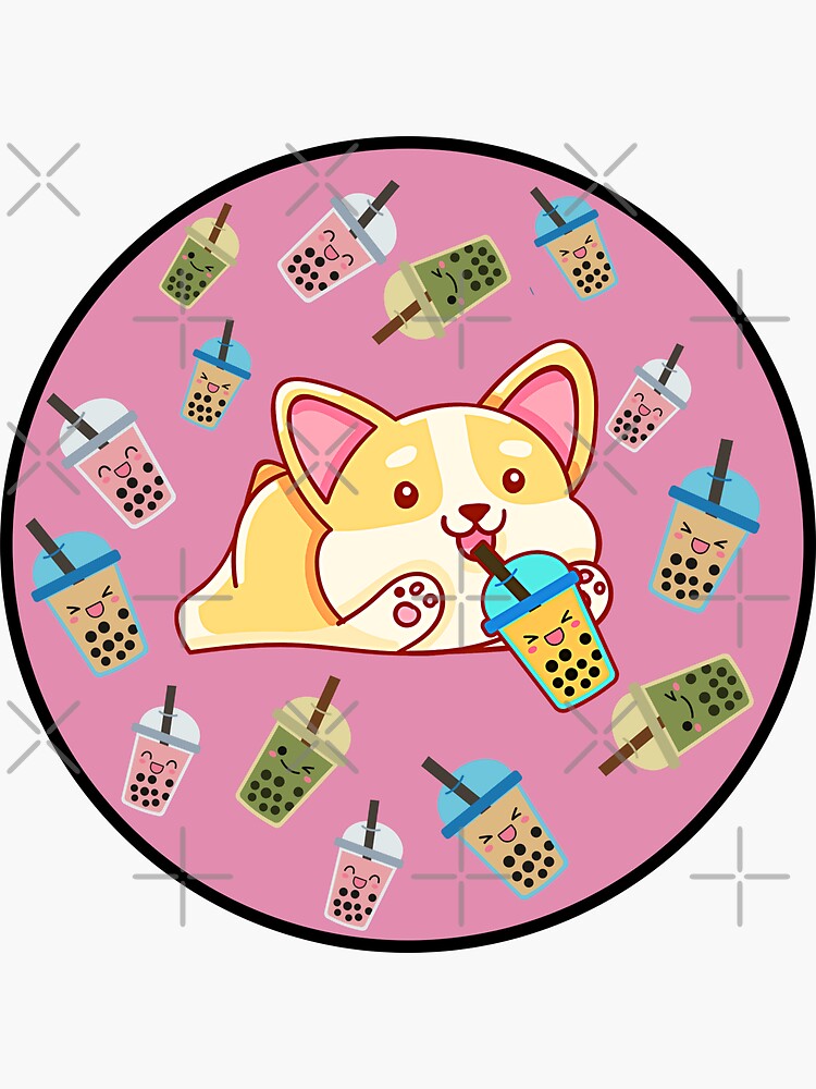 "Kawaii Corgi Drinking Boba Tea" Sticker for Sale by chibicreative ...