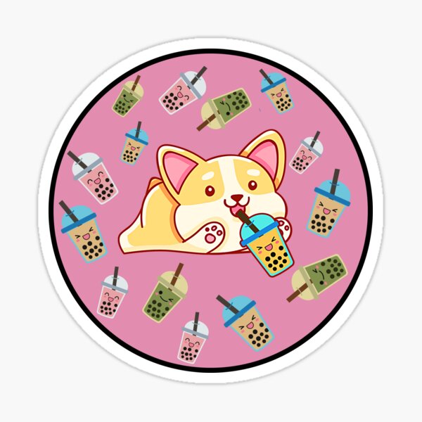 "Kawaii Corgi Drinking Boba Tea" Sticker for Sale by chibicreative ...