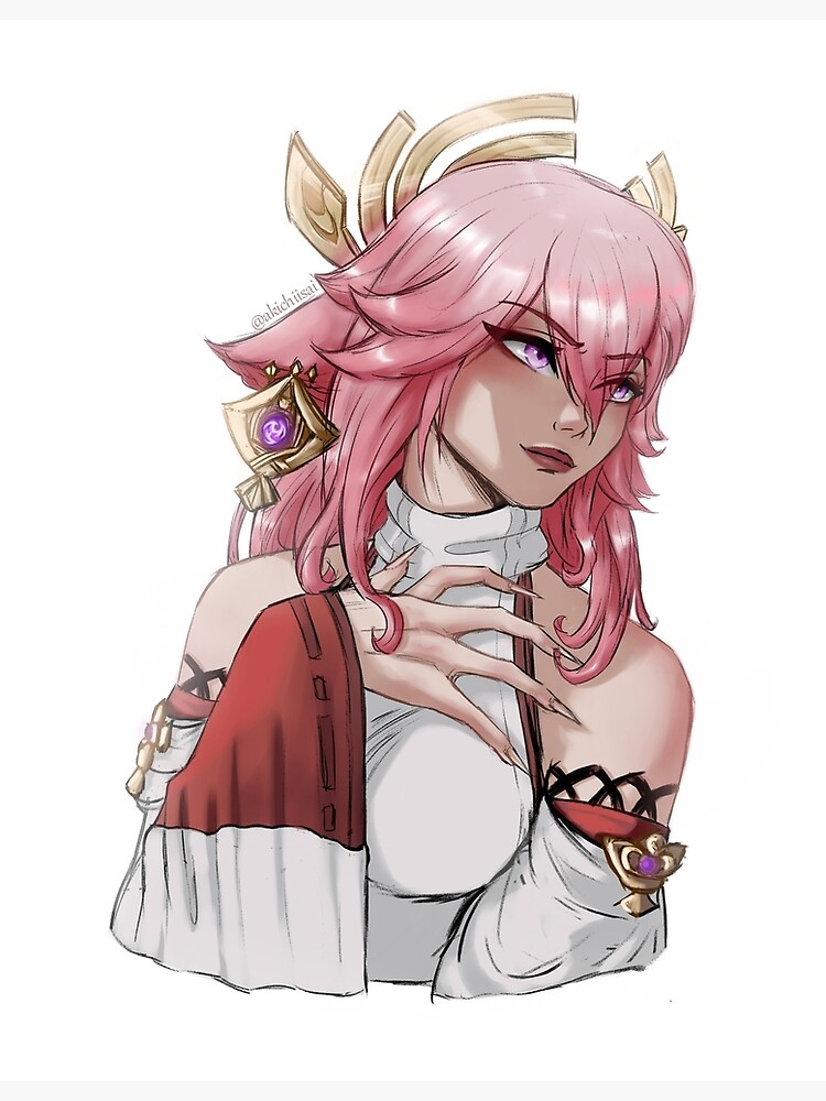 Lámina metálica «Impacto de Yae Miko Genshin» de AkichiiSai | Redbubble