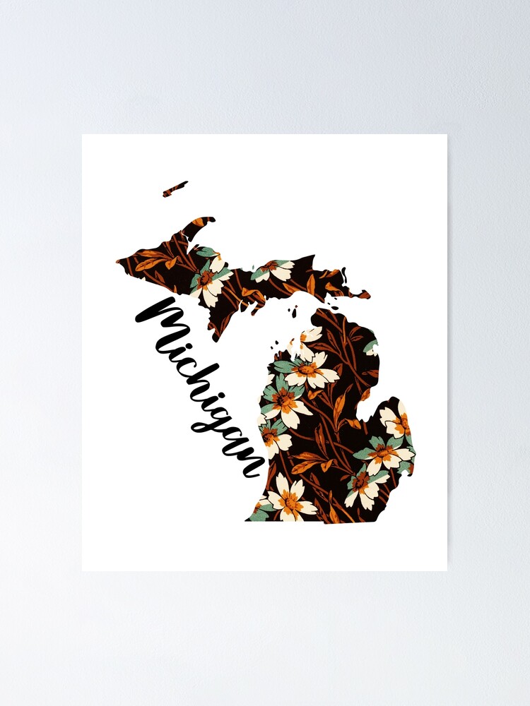 "Floral Map of USA States Michigan - Map of Michigan" Poster for Sale ...