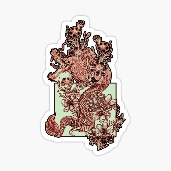 "Mythical Red & Jade Asian Dragon Tattoo " Sticker for Sale by ...