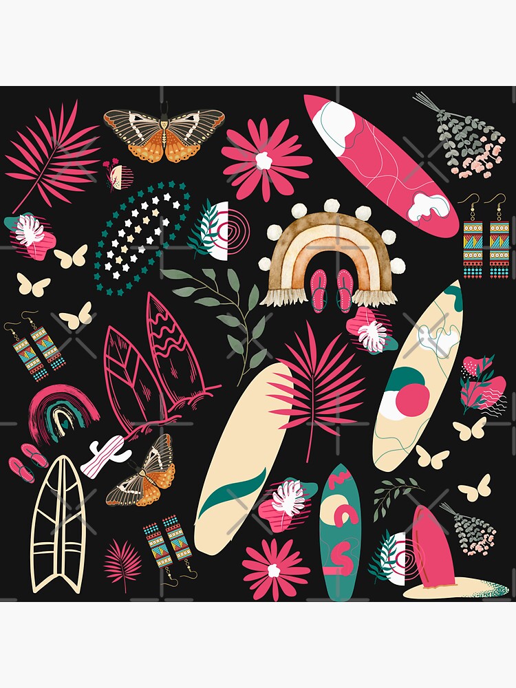 "pink and green black watercolor boho paddleboard with rainbow and ...