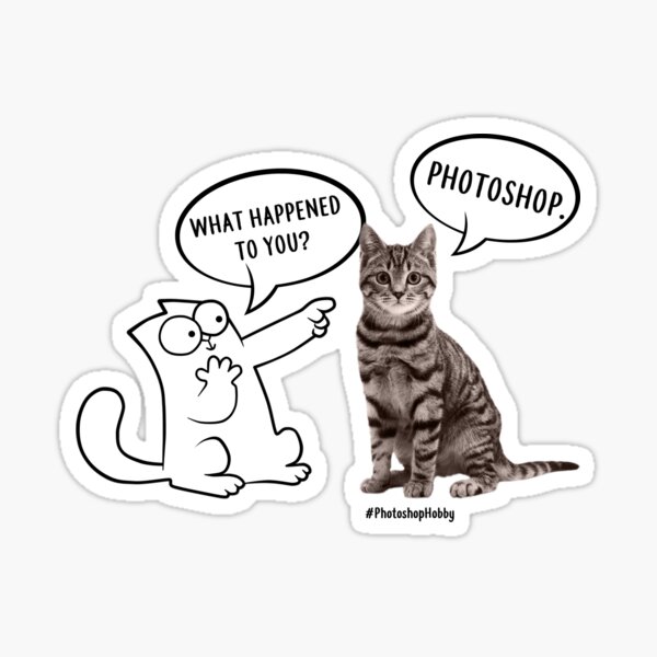 "What happened to you? Photoshop." Sticker by photoshophobby | Redbubble