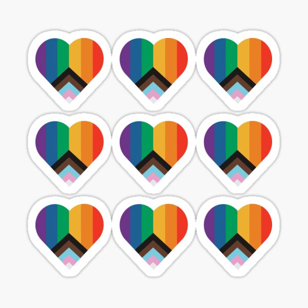 "Progress Pride Flag Heart Pattern Sticker Pack" Sticker by ...