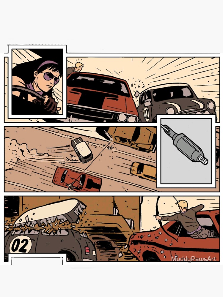 "Hawkey Car Chase Comic" Sticker for Sale by MuddyPawsArt | Redbubble