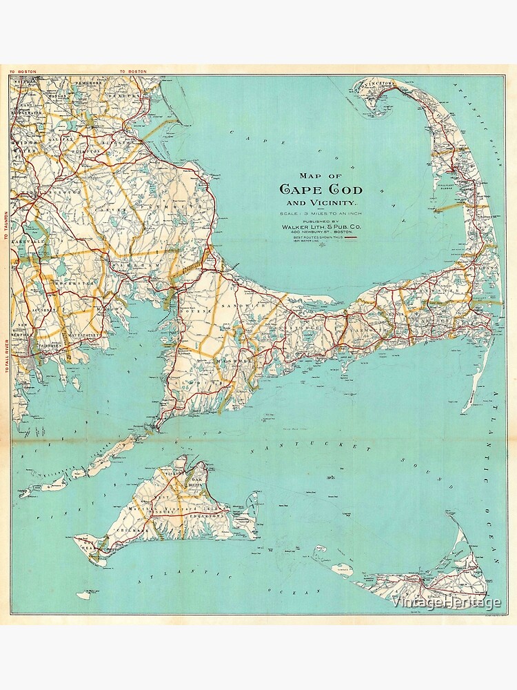 "Vintage Map of Cape Cod (circa 1917) HQ by Walker" Poster for Sale by ...