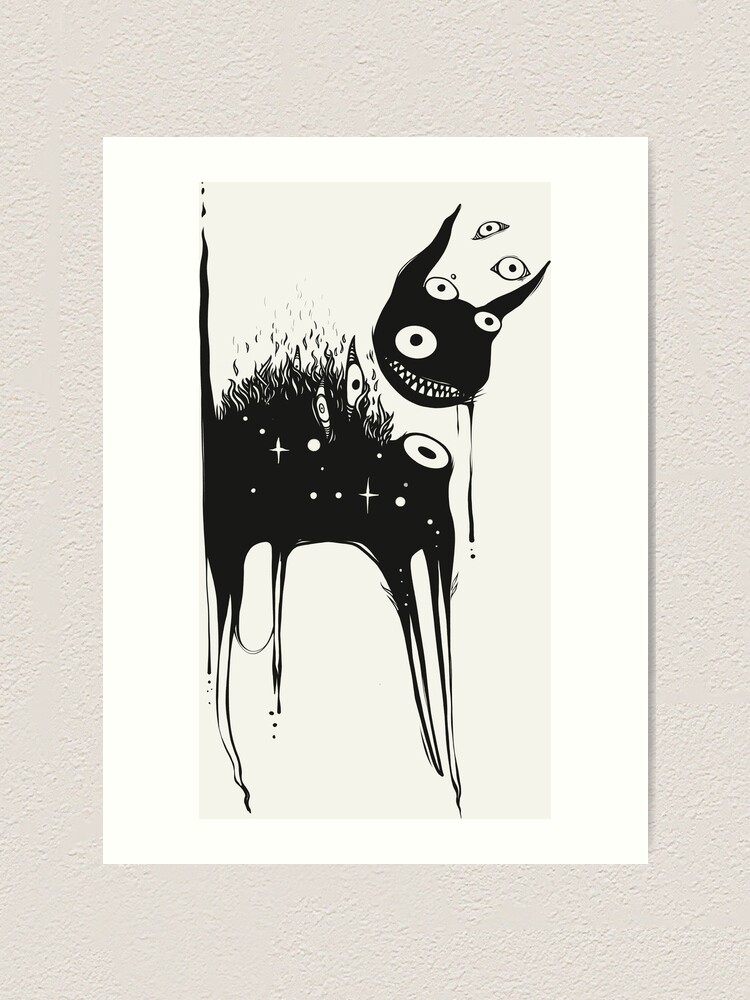 "Black Cat Monster With Creepy Grin" Art Print for Sale by ...