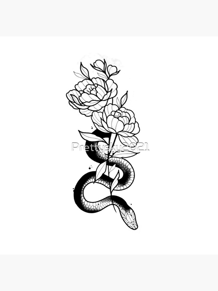 "Snake with flowers 4- Black And White Snake Tattoo Design " Poster for ...