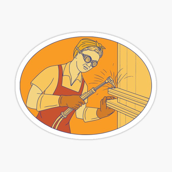 "Female Welder Acetylene Welding Vintage Mono Line" Sticker for Sale by ...
