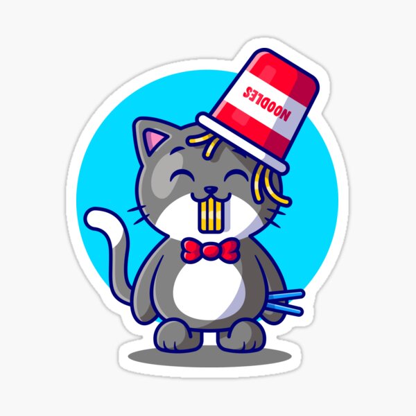 "Cute Baby Cat Happy Eat Noodle" Sticker for Sale by poci5419 | Redbubble