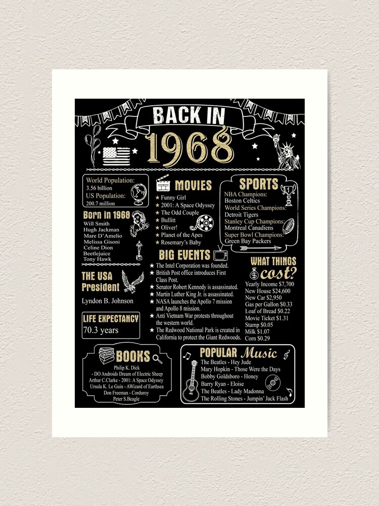 "Birthday Anniversary 1968 History Back in 1968" Art Print for Sale by ...